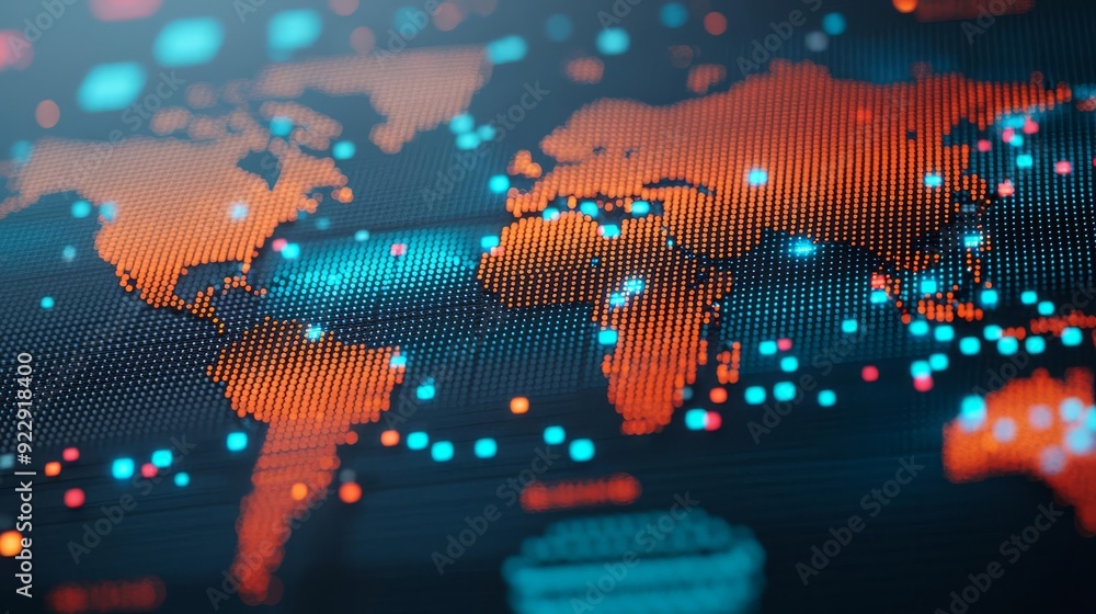 Interactive map of global e-commerce activity, close-up on real-time ...