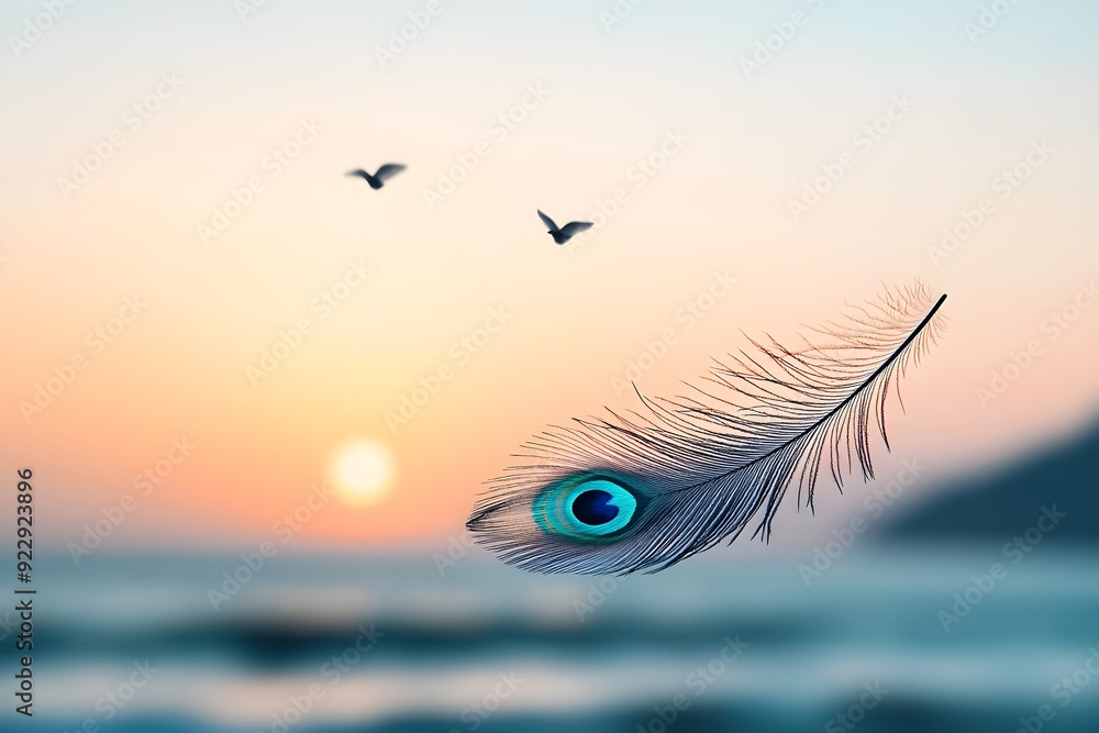 Sacred beautiful peacock feather as symbol of Hindu god Lord Krishna on ...