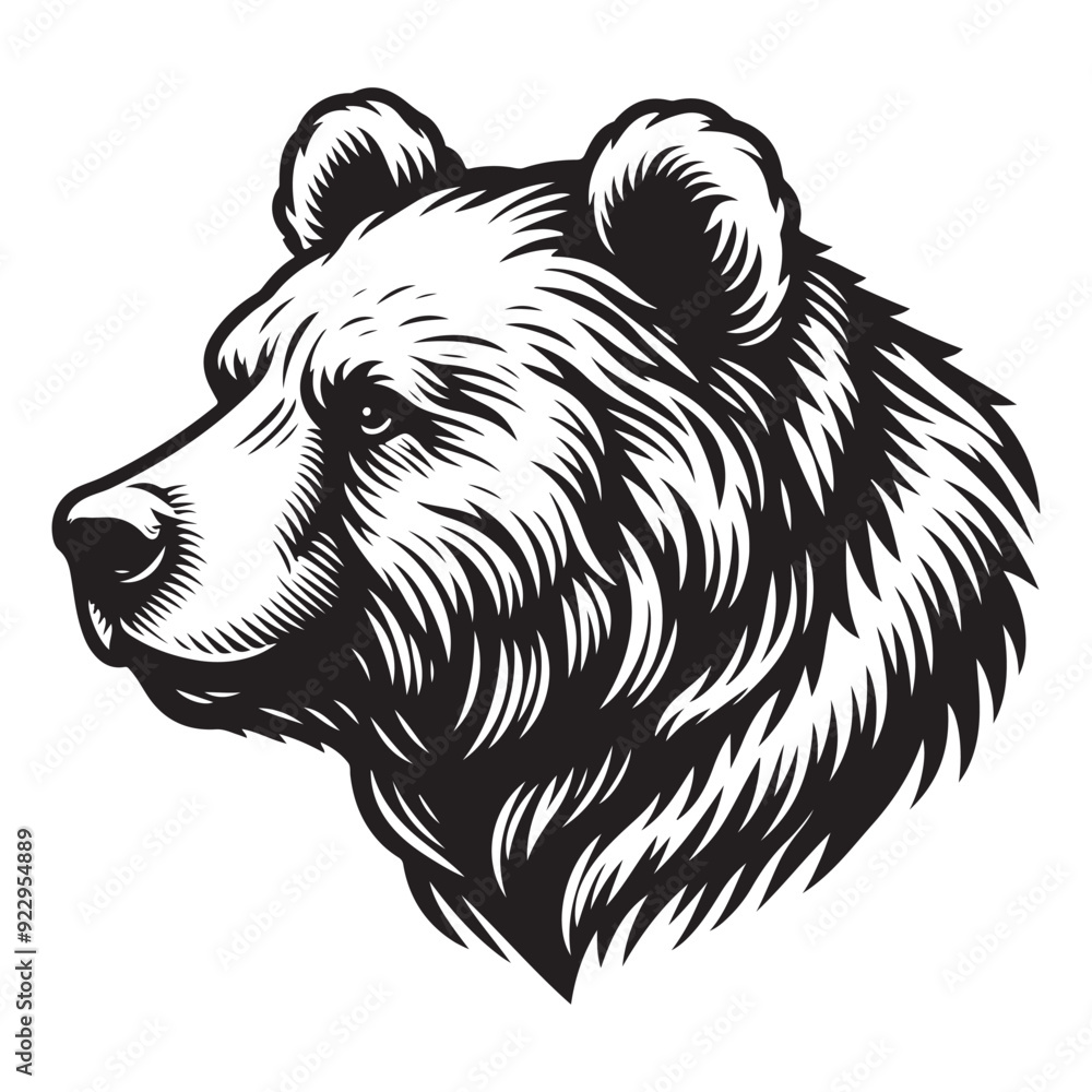 Line art of bear head cartoon side view vector Stock Vector | Adobe Stock