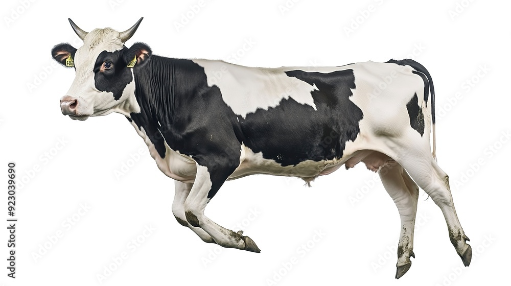 cow isolated on white. Jumping cow. Spotted cow. Farm animals. Cow ...