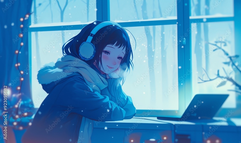 Enchanting Anime-Style Winter Scene: Confident Cute Girl by Snowy ...