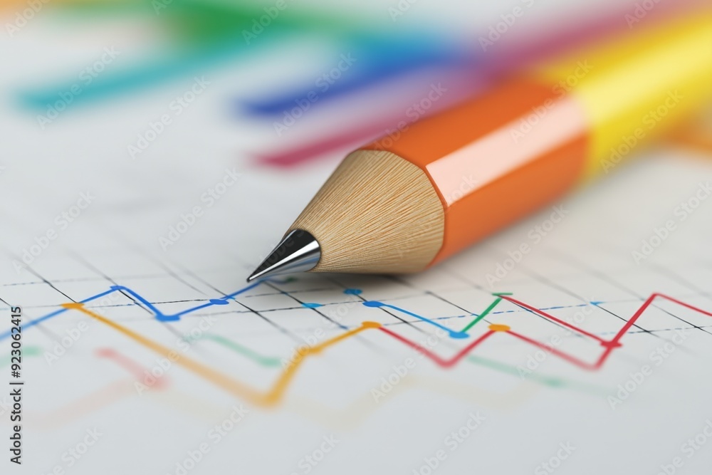 Marketing strategy graph with 3D realistic look and pencil sketch lines ...