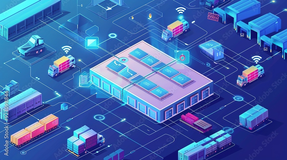 Ilustración de Stock Isometric Illustration of a Smart Warehouse ...