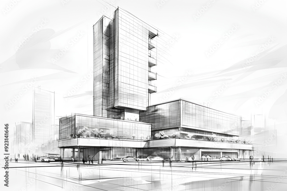 Sketch idea, drawing of skyscraper Stock Illustration | Adobe Stock