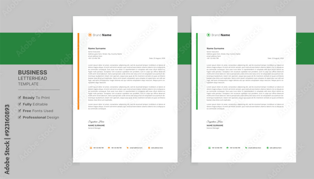 Professional letterhead format template, business style letterhead ...