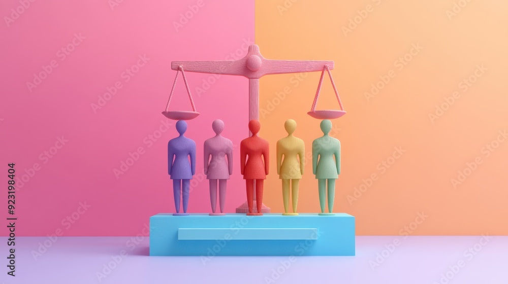 Equality and Morality Concept - Diverse 3D Figures on Balanced Scale ...