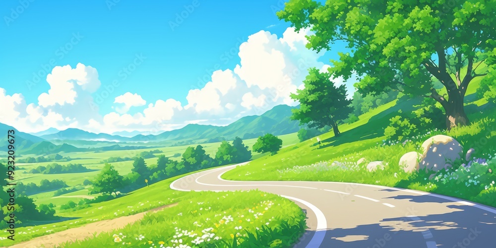 Ilustración de Stock Enchanting Anime-Style Rice Farm: Whimsical Spring ...