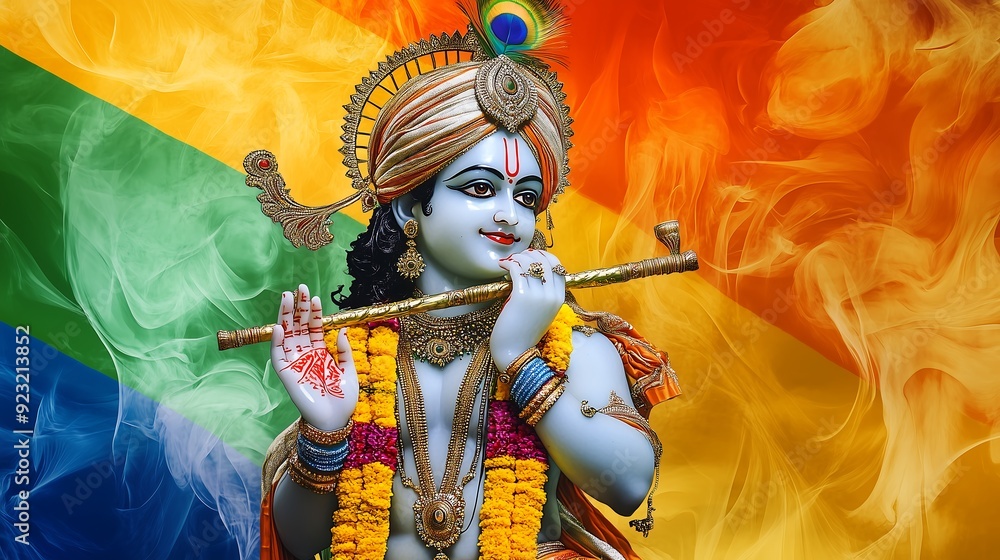 krishna god with indian flag background Stock Illustration | Adobe Stock