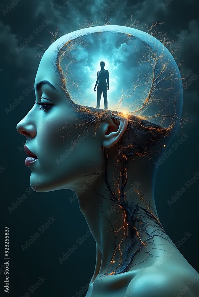 Digital art of a human mind, visualizing mental health, psychological ...