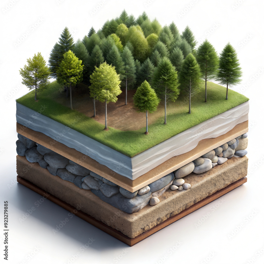 Forest grown on northern podzolic soils and cross-section of it. The ...