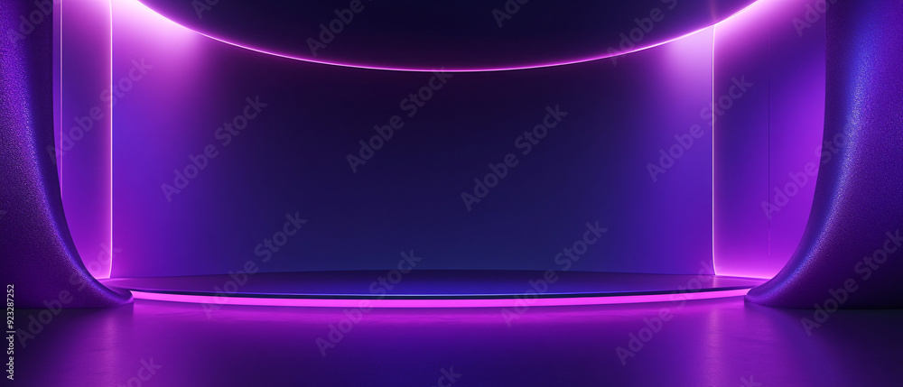 Abstract Purple Neon Glow Room with Curved Stage for Product Display ...