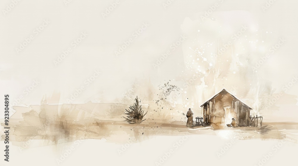 Intricate Nativity Scene, Biblical Illustration, Beige Background ...