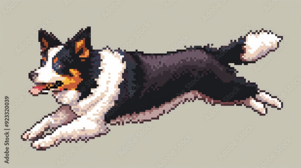 Pixel art of a Border Collie jumping. Detailed, high-quality digital ...
