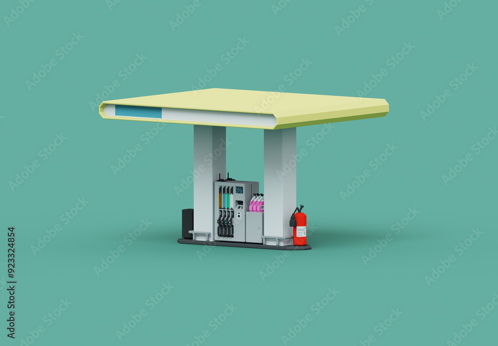 3D rendered illustration of the self-service gas station with 4 types ...