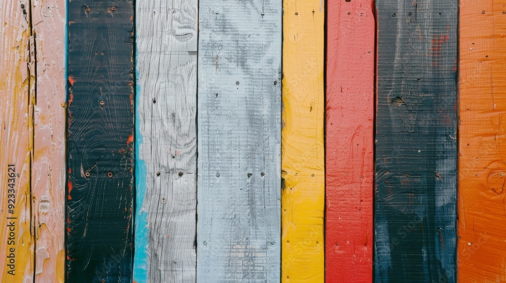 Painted wooden planks in a vertical alignment featuring a variety of ...