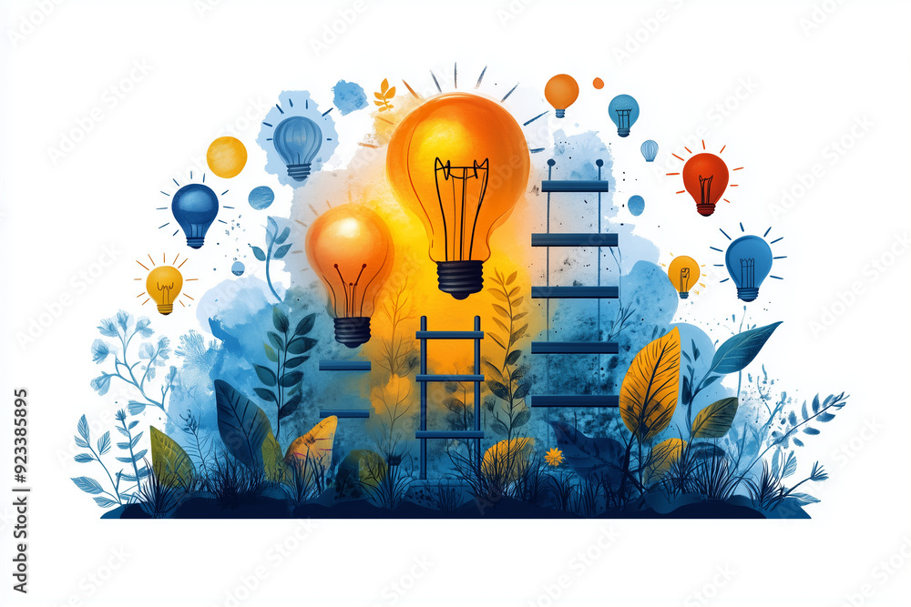 A ladder with each rung labeled with different stages of idea ...