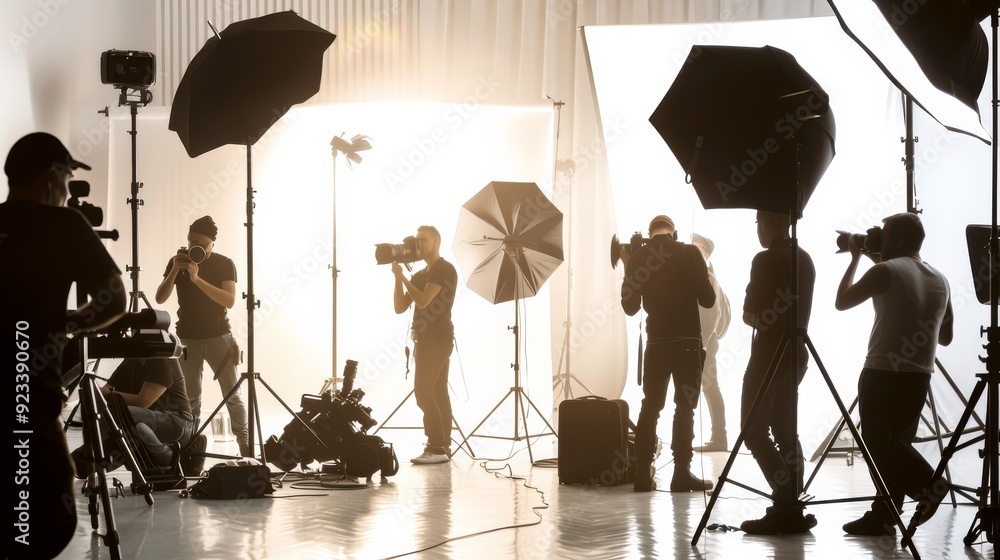 A bustling photography studio, capturing the creative process with ...