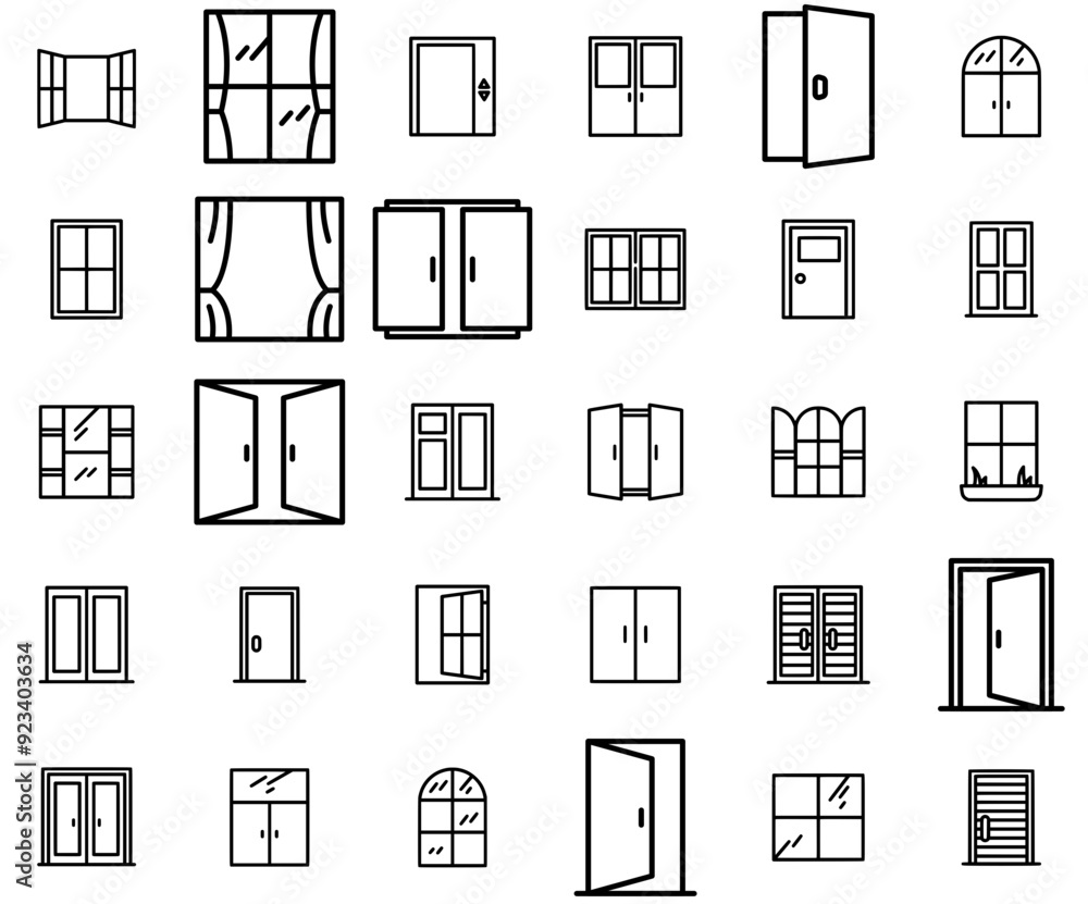 Vector de Stock Set Of Linear Door And Window Vector Symbols Apps ...