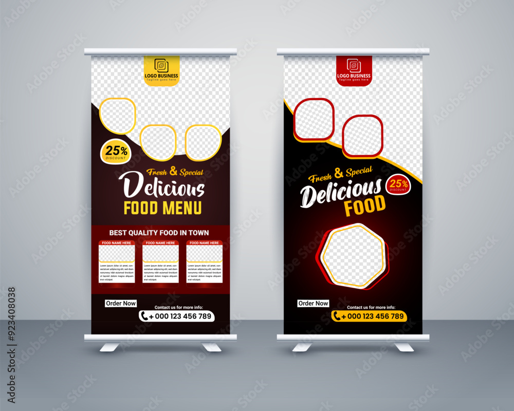 Food roll up banner design for restaurant, template modern standee ...