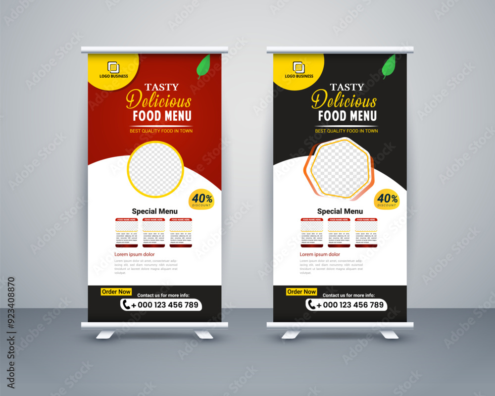 Food roll up banner design for restaurant, template modern standee ...