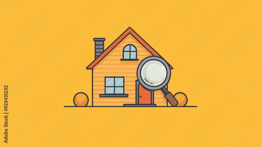 A cartoon house with a magnifying glass symbolizing searching for a ...