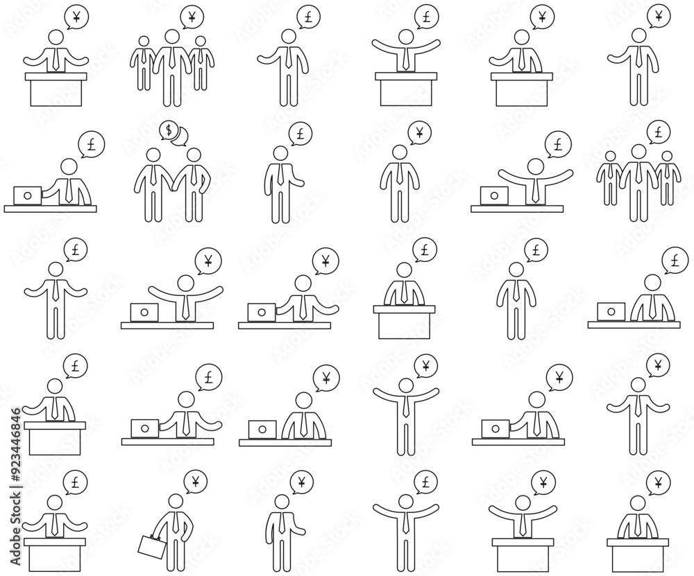 Mega Set Of Vector Financial Businessman Isolated Silhouette Solid ...