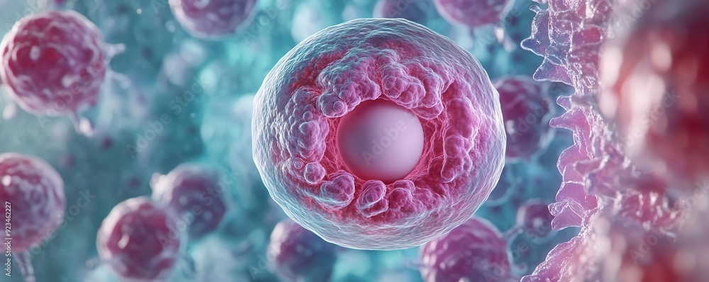 Microscopic view of an egg cell surrounded by cumulus cells ...