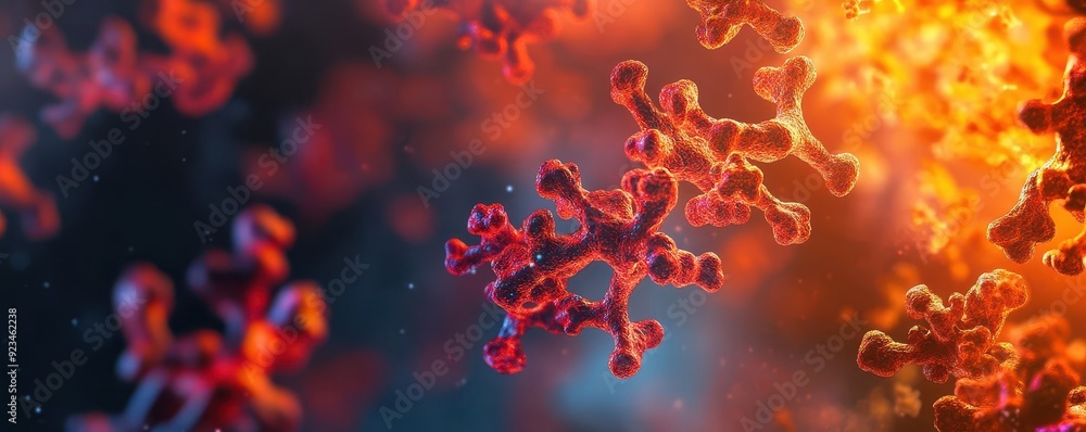 Microscopic view of antibody binding to an antigen, with intricate ...