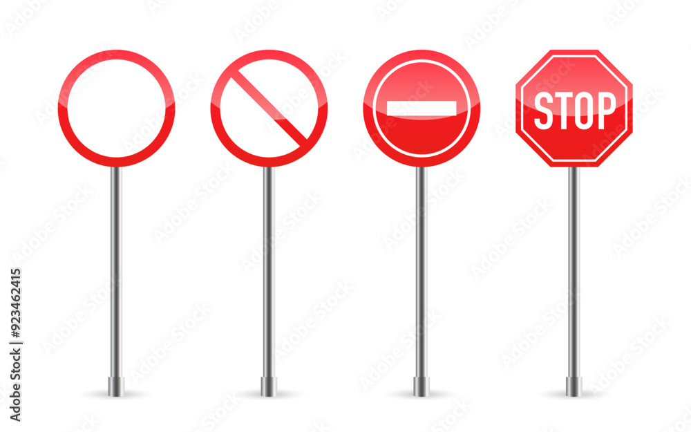 Stop Red Sign. Stop hand sign with text. Traffic signs on white ...