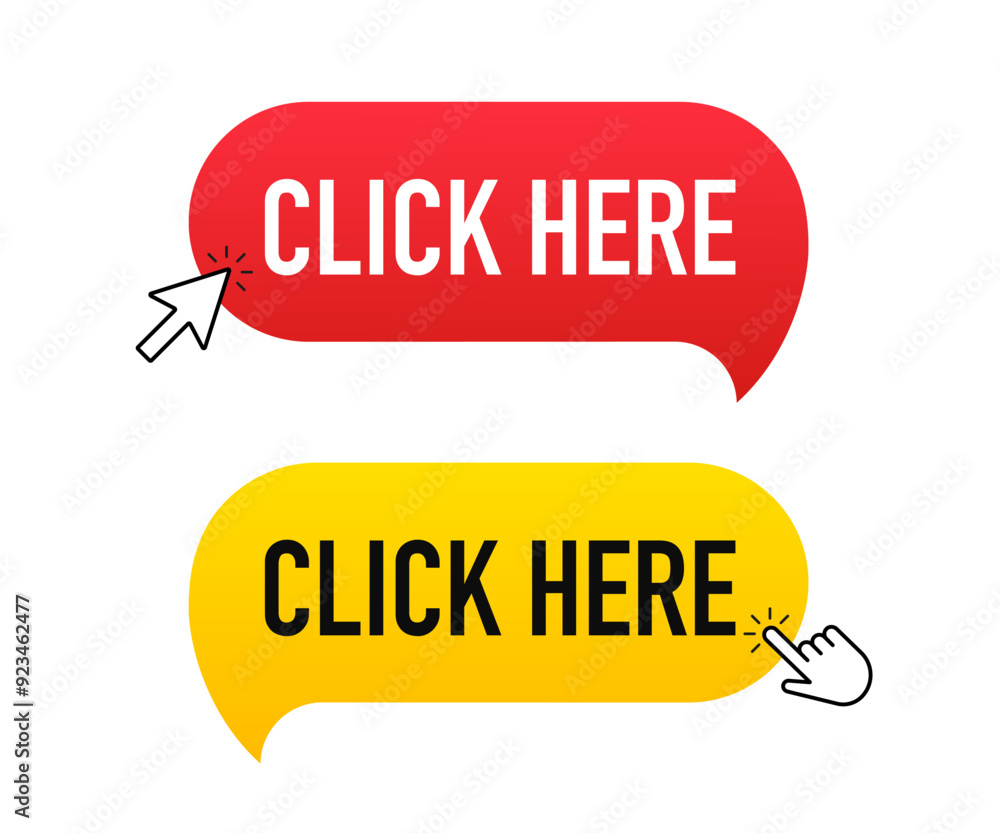 Click here button with arrow pointer. Computer mouse cursor icon ...
