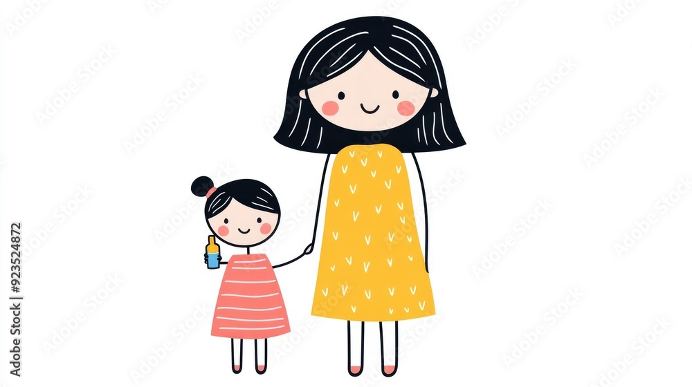 Minimalist Stick Figure of a Mom Holding a Baby Bottle in a Nurturing ...