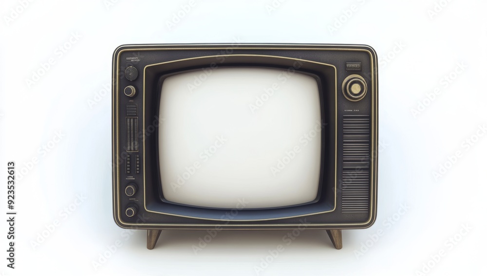 A white screen on a white background with an old vintage silver TV from ...