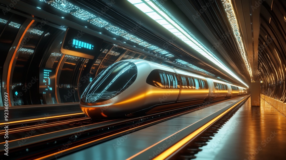 Futuristic Hyperloop Station with Bioluminescent Trains and Holographic ...