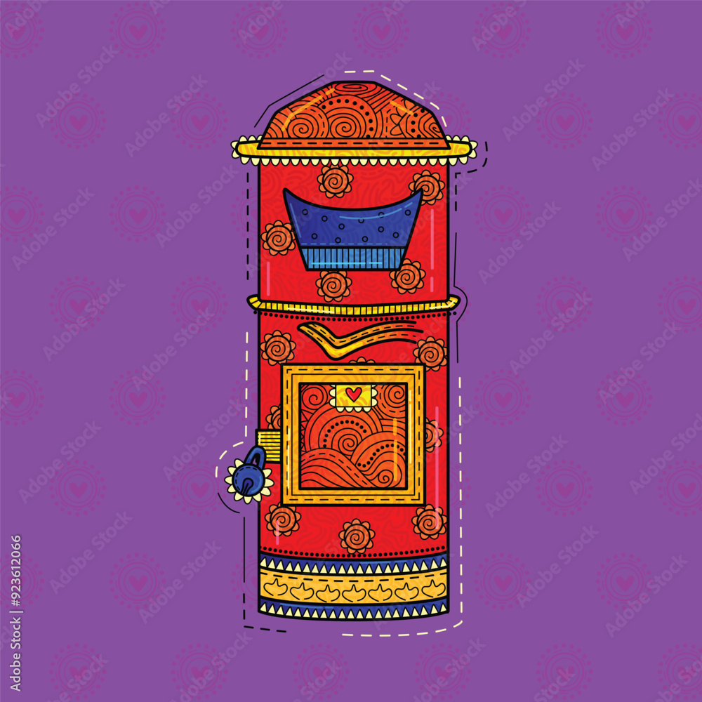 vector illustration of desi (indian) art style indian letter box. Stock ...