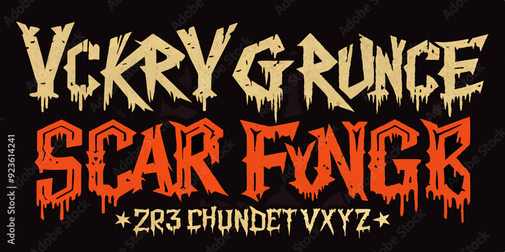 Rock grunge font print, punk y2k metal music lettering kit, vector ...