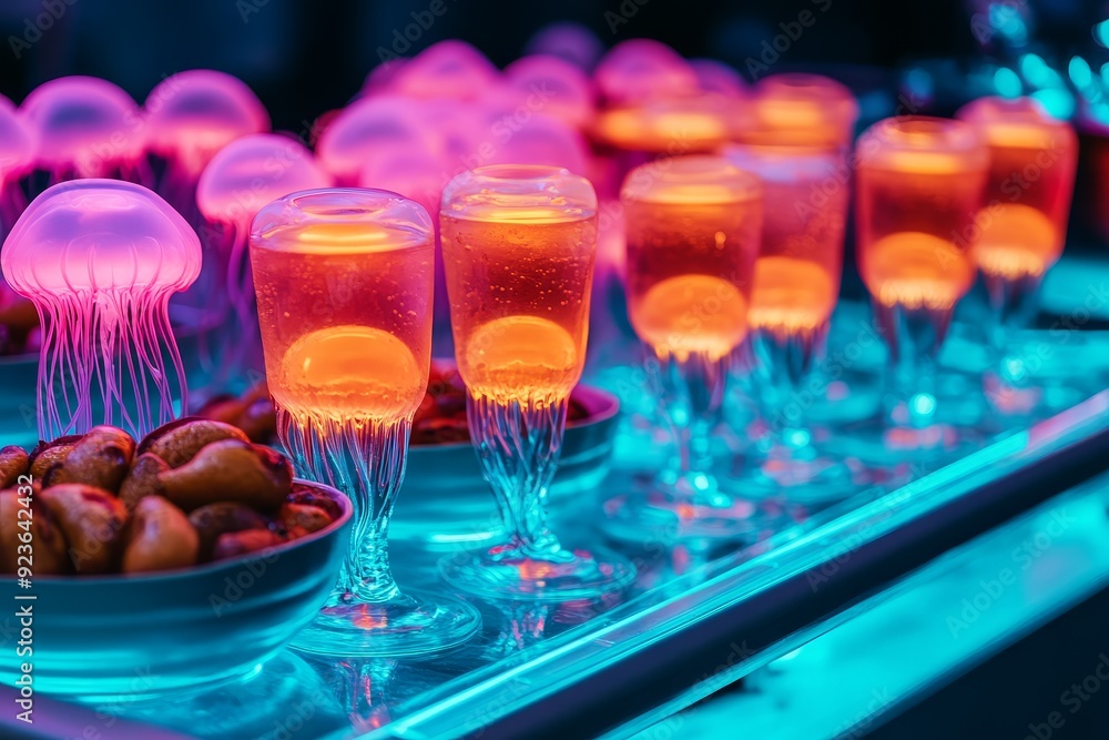 An alien-themed buffet with extraterrestrial delicacies, including ...