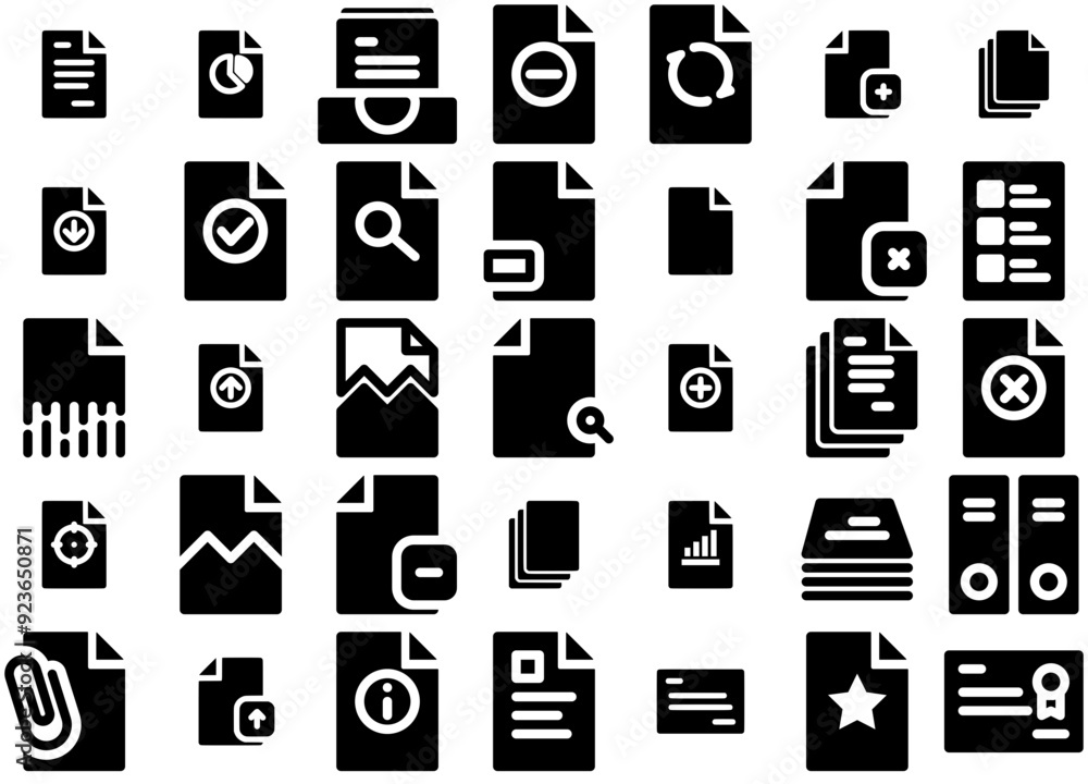 Vector de Stock Mega Set Of Vector Documents Isolated Silhouette Solid Icons With Document,Sheet ...