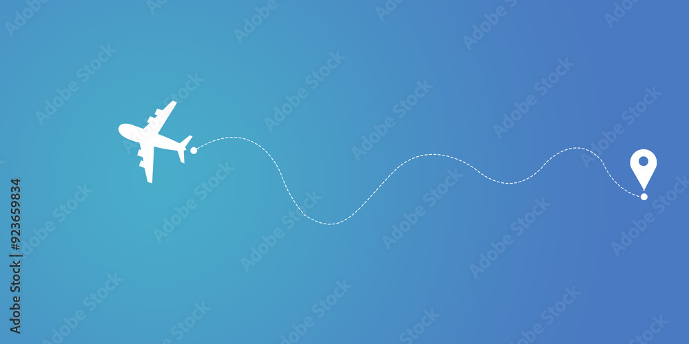 Airplane routes, Travel icon, Travel from start point and dotted line ...