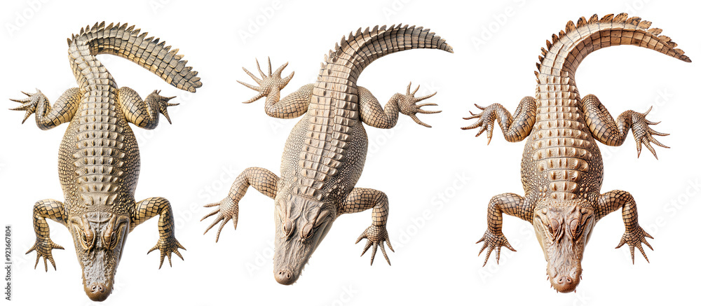 Three white alligators laying side by side, top view showcasing their ...