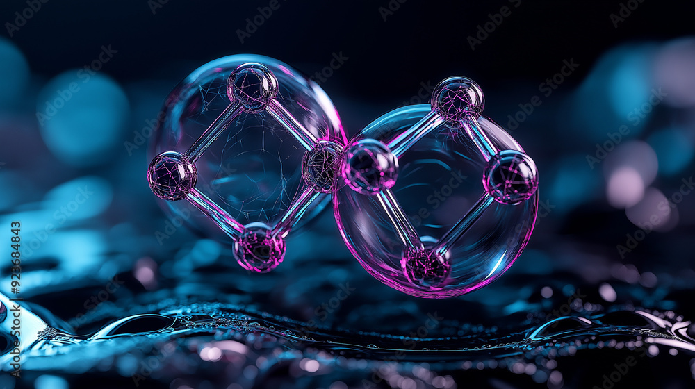 An abstract, minimalist design showing two entangled molecules ...