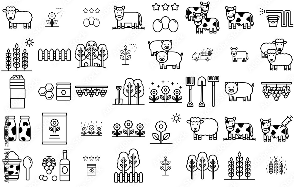 Mega Set Of Vector Farm Icons Silhouette Vector Logo Design Containing ...