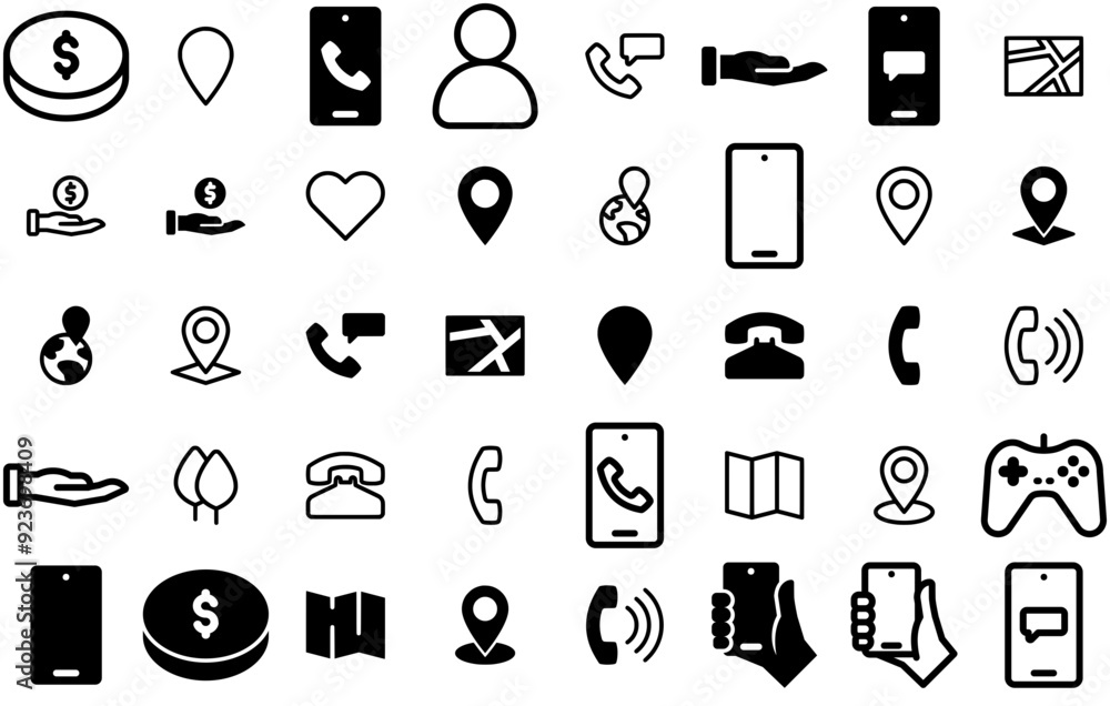 Mega Set Of Vector Essential Icons Collection Isolated Silhouette Solid ...