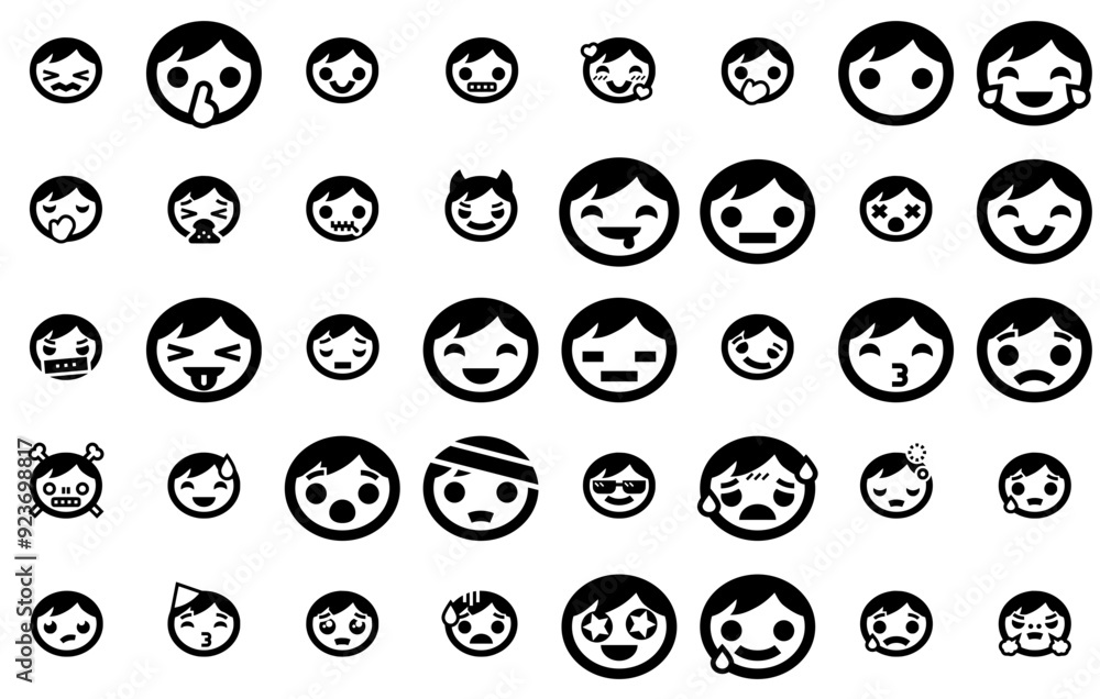 Set Of Emoji Icons Collection Isolated Silhouette Solid Icons Including ...