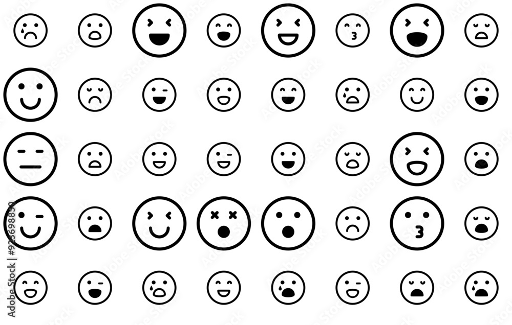 Set Of Linear Emoji Faces Icons Silhouette Vector Logo Design ...