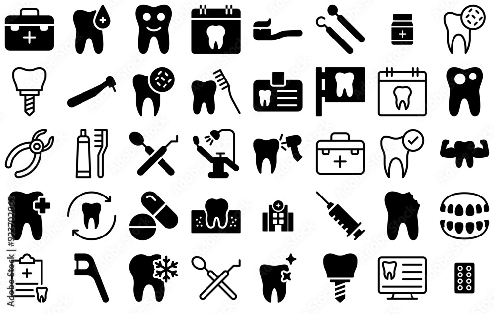 Set Of Linear Dentist K Lineglyphs Isolated Silhouette Solid Icons With ...