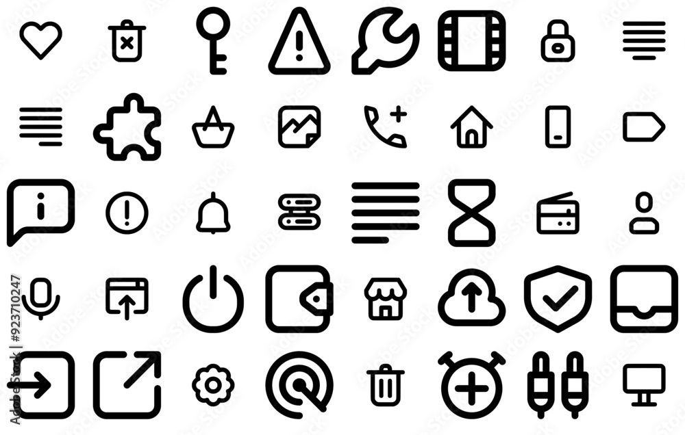 Set Of Basic Ui Icons Collection Isolated Silhouette Solid Icons ...