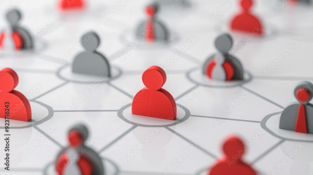 Connected Community, vibrant red and gray icons representing ...