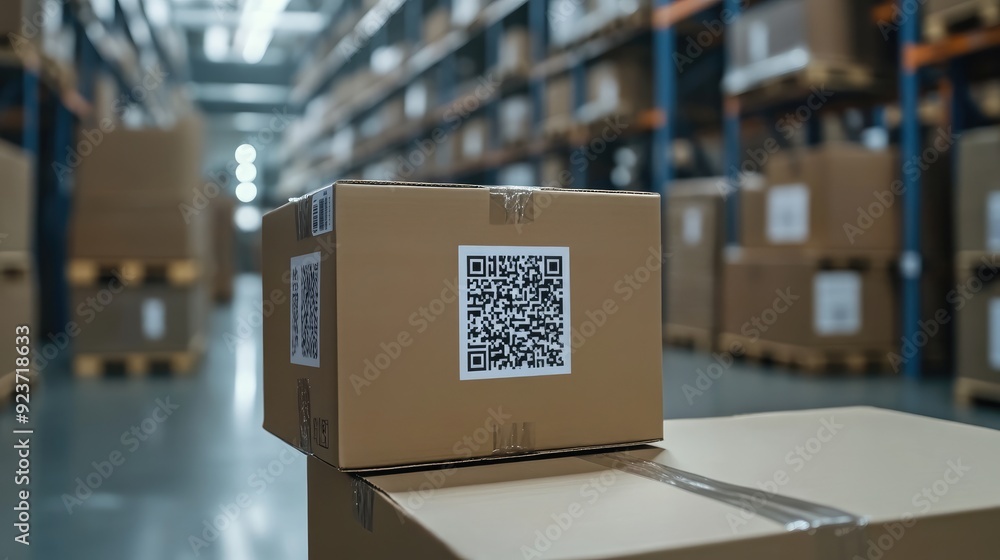 Automatic logistics management. smart packaging into the warehouse ...