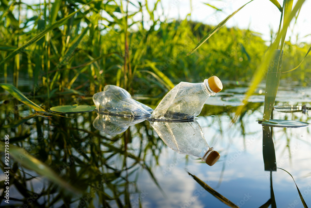 Plastic waste in lake. Ocean pollution, marine debris. Marine litter ...