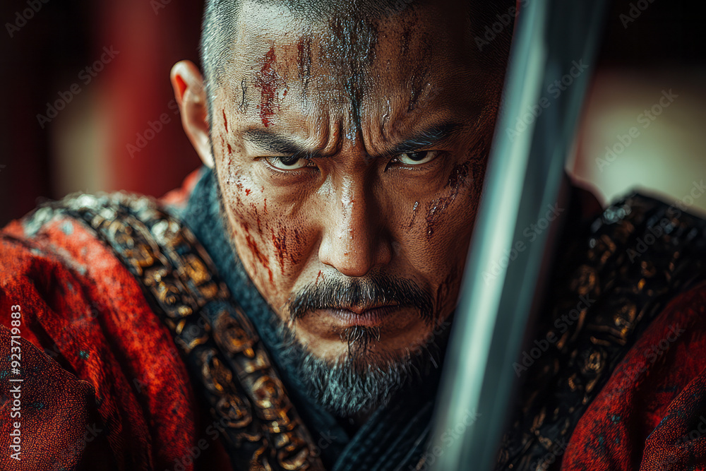 A moment of quiet reflection as the swordmaster sharpens his blade, his ...